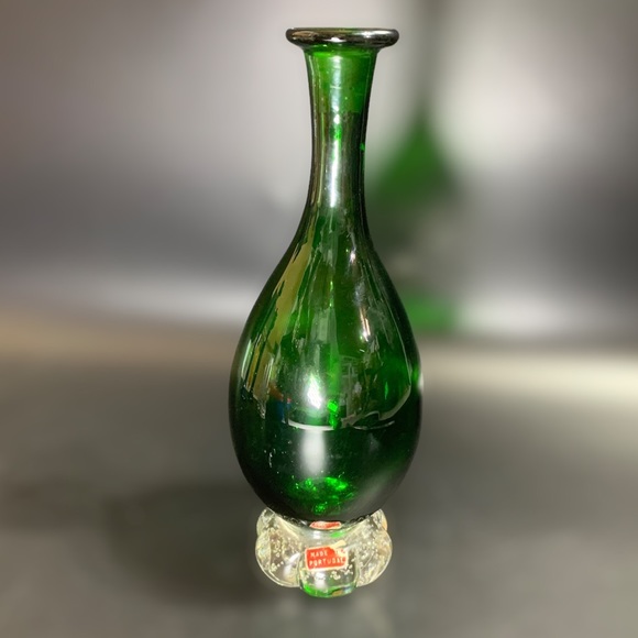 Accents | Emerald Green Glass Vase Bubbles In Clear Glass Base Made In ...